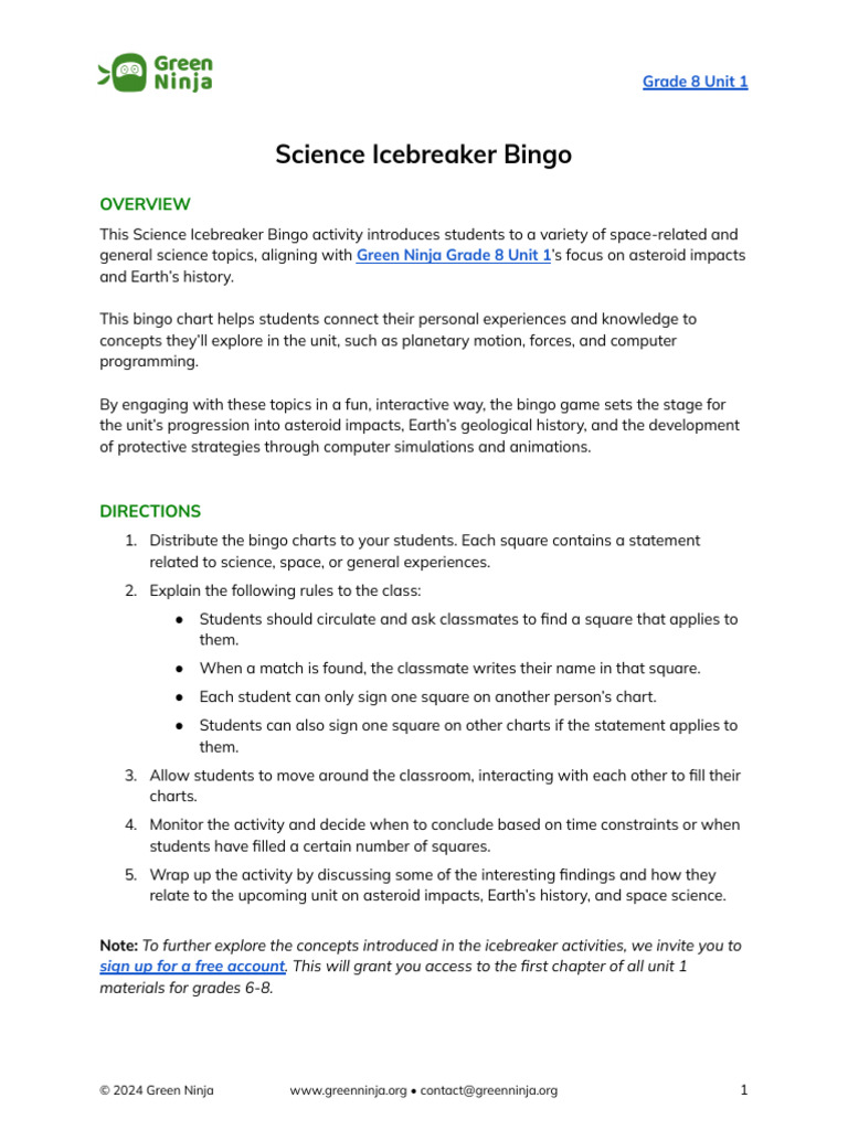 Science Icebreaker Bingo: Grade 8 Unit 1 | PDF | Science | Physical ...