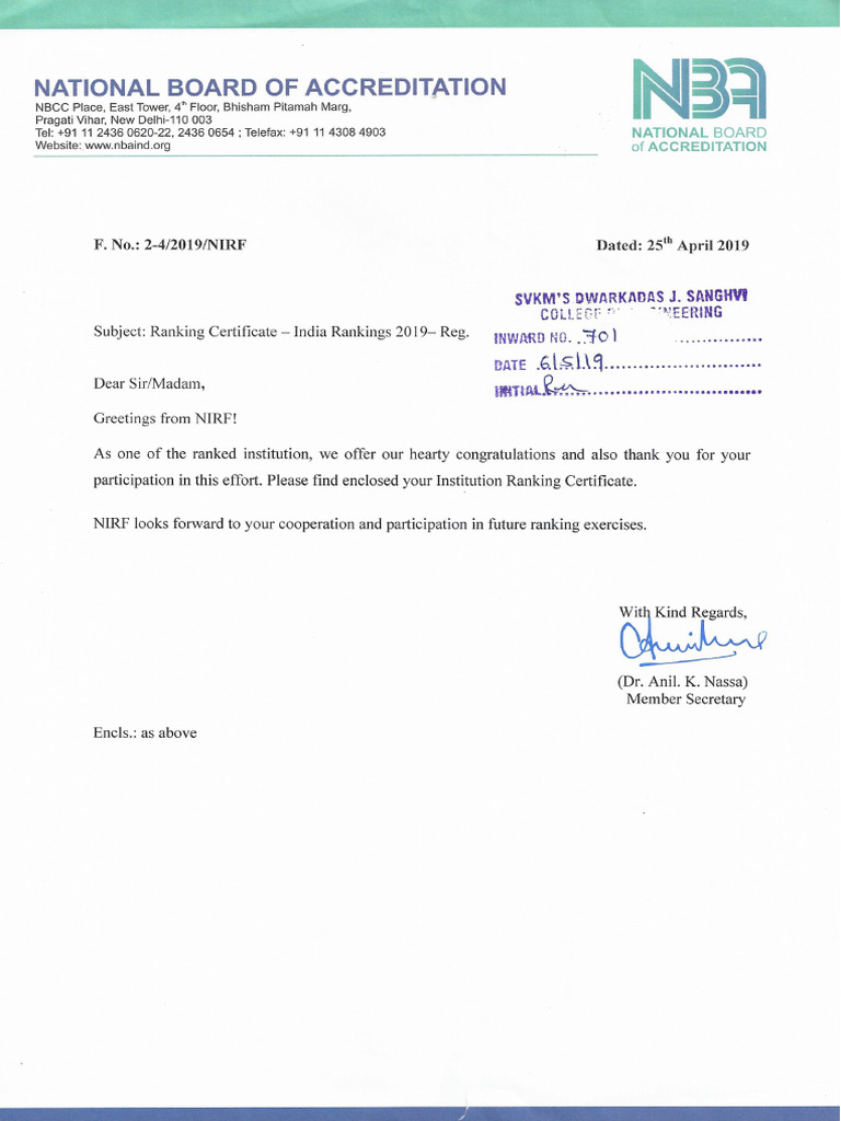 253 Download NIRF Certificate | PDF