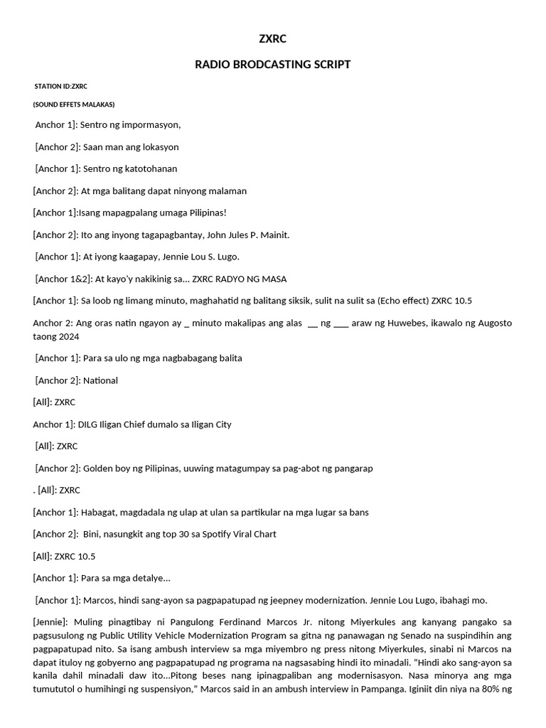 Radio Broadcasting Script | PDF