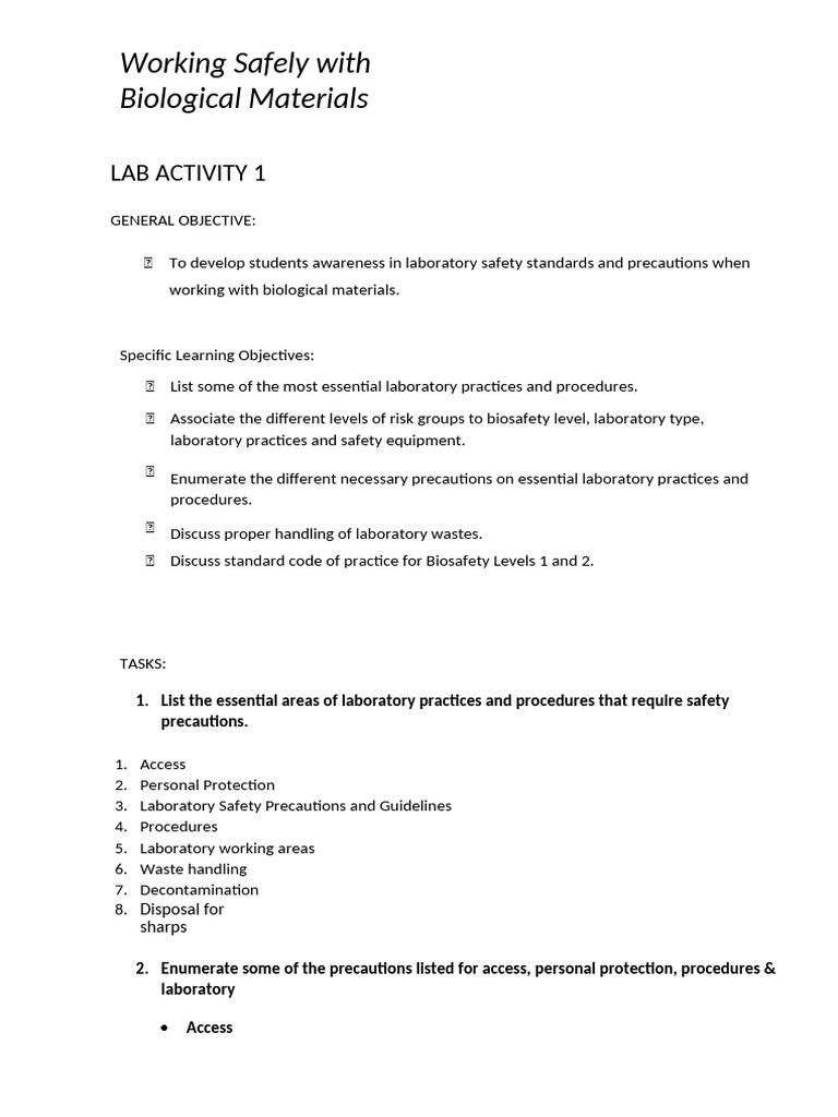 Working Safely with Biological Materials | PDF | Laboratories | Safety
