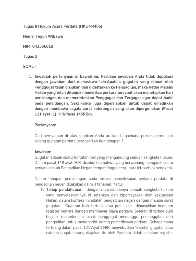 Tugas 2 Hukum Acara Perdata | PDF
