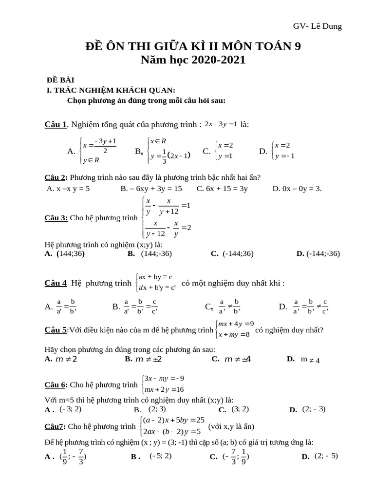 De Thi Giua Ki 2 Toan 9 Rat Hay | PDF