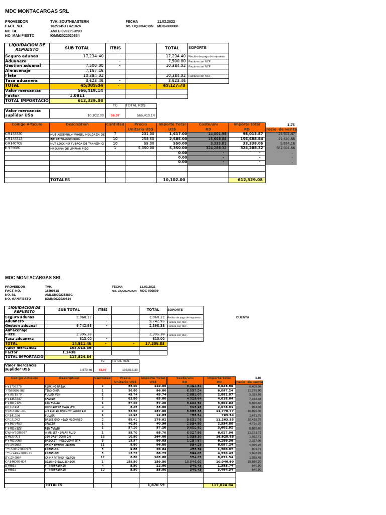 Liquidacion Importacion Repuestos - 0008 - 0009 - 0010 (1) 1 | PDF ...