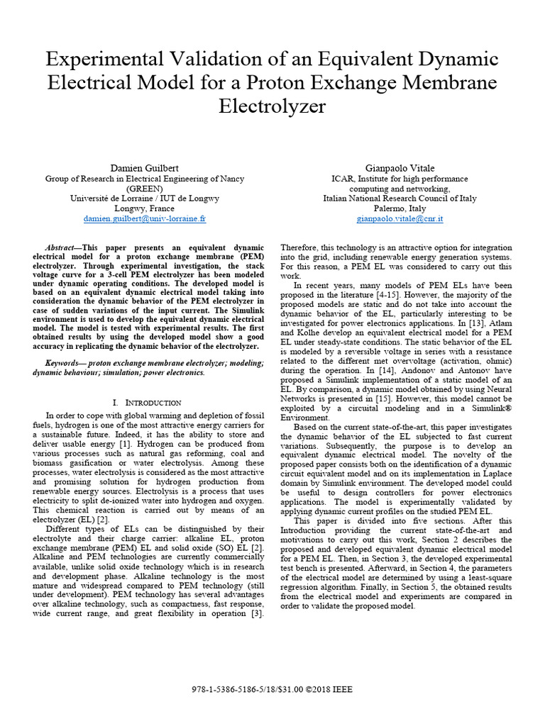 Experimental Validation of An Equivalent Dynamic Electrical Model For A Proton Exchange Mem ...