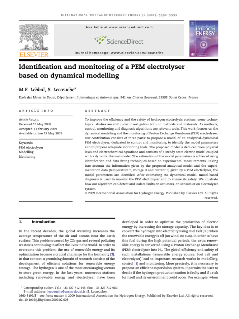 Identification and Monitoring of A PEM Electrolyser Based On Dynamical ...