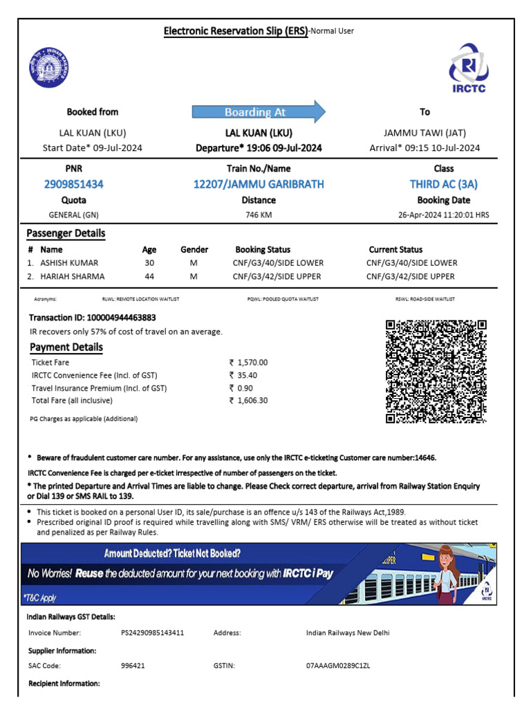 12207/jammu Garibrath Third Ac (3A) | PDF | Identity Document