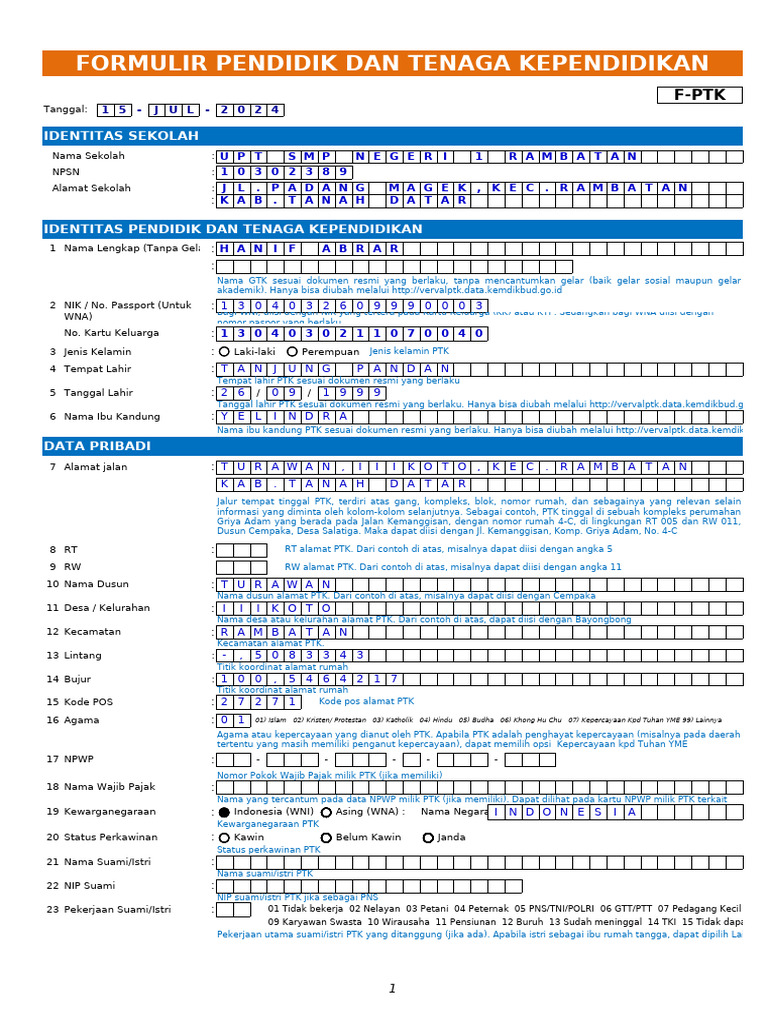 Formulir Dapodik GTK 2023 | PDF