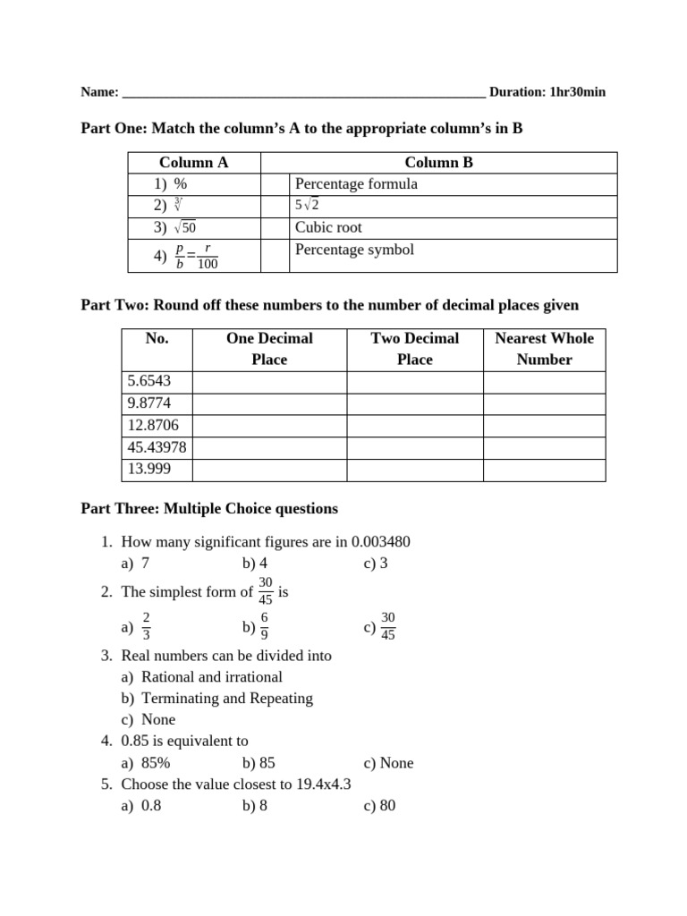 Math Practice Worksheet: Percentages & Rounding | PDF | Numbers | Decimal