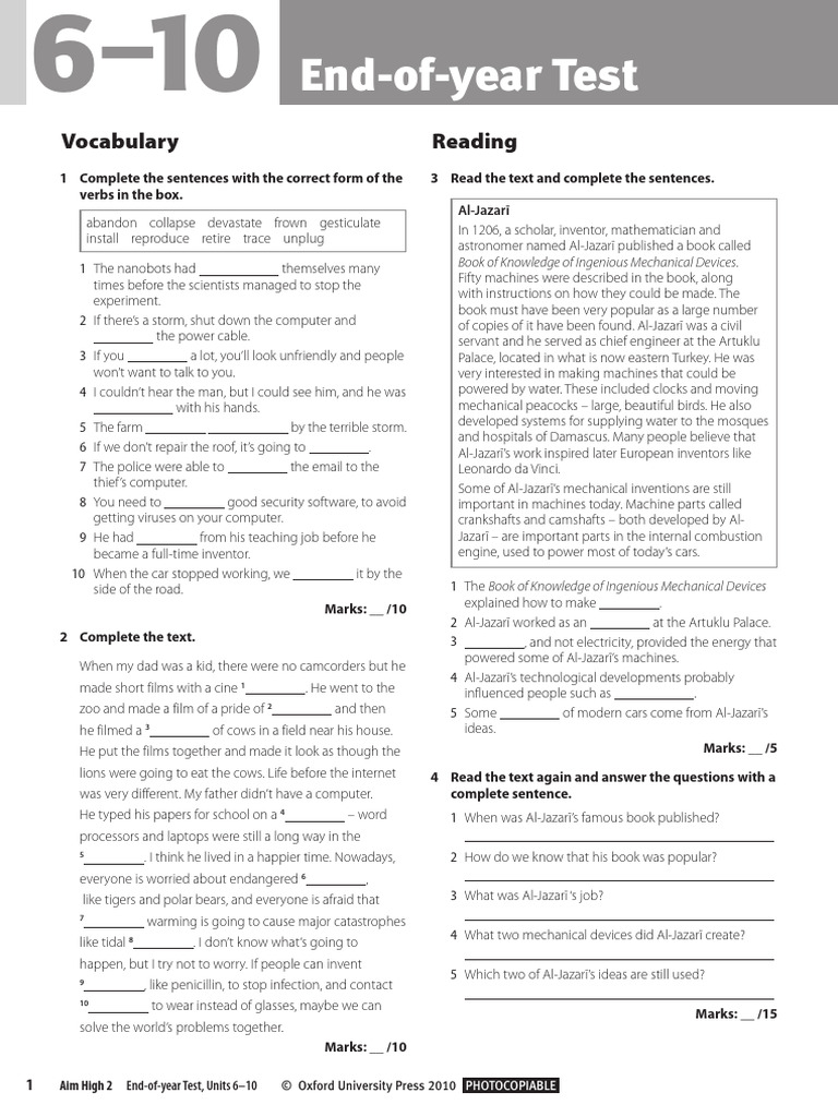Aim High 2 End-Of-Year Test | PDF
