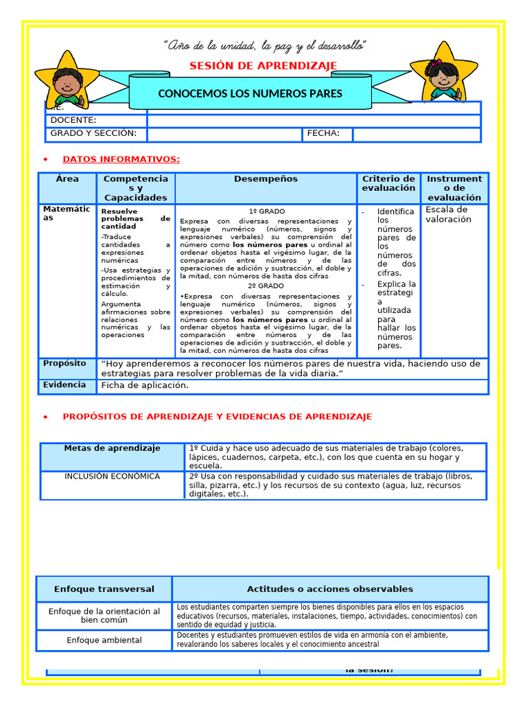 Iii E7 S2 Sesion D2 Mat Numeros Pares | PDF | Aprendizaje | Evaluación