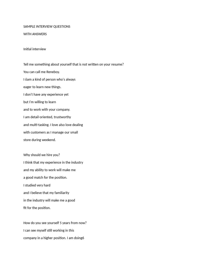 Sample Interview Questions | PDF | Cognition