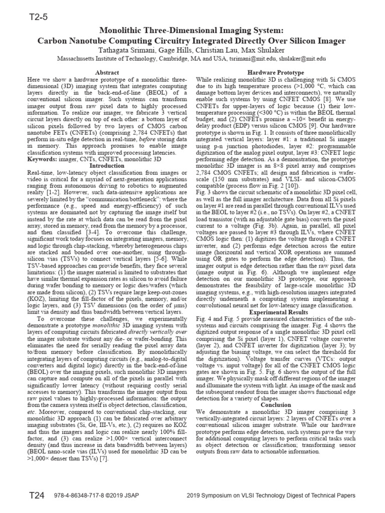 Monolithic Three-Dimensional Imaging System: Carbon Nanotube Computing ... Monolithic Three-Dimensional Imaging System: Carbon Nanotube Computing ...