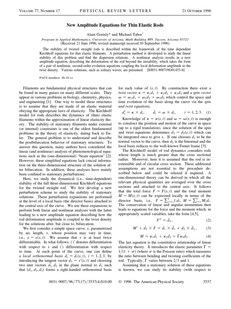 Alain Goriely and Michael Tabor - New Amplitude Equations For Thin ...