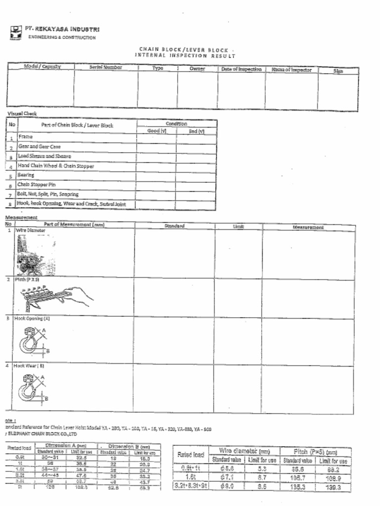 Form Chain Block Lever Block Inspection | PDF