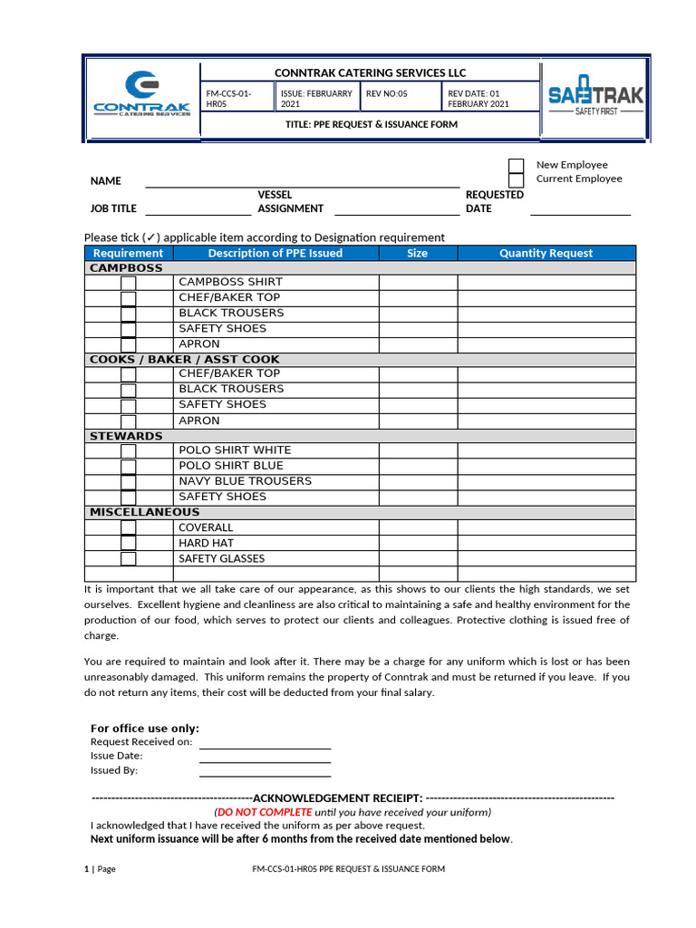 FM-CCS-01-HR05 PPE Request & Issuance Form | PDF | Personal Protective ...