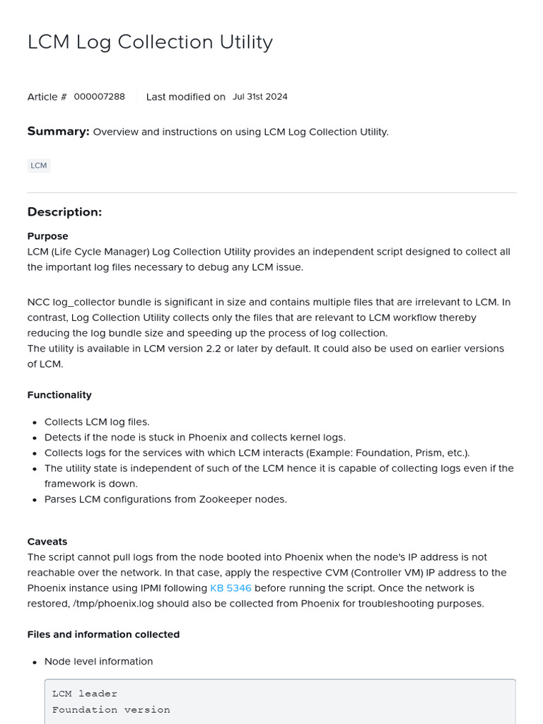 Nutanix LCM Log Collection Utility | PDF | Computing | Computer Science