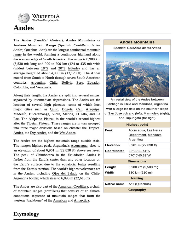 Andes | PDF | Andes | Earth Sciences