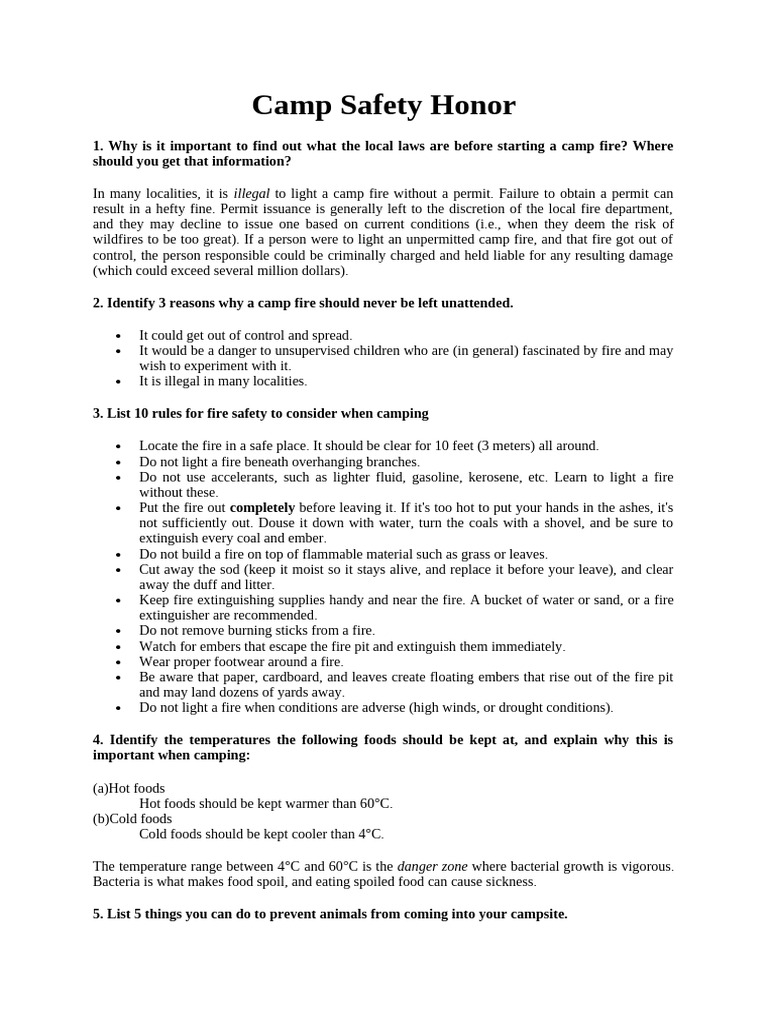 Camp Safety Honor-1 | PDF | Water Purification | Knife