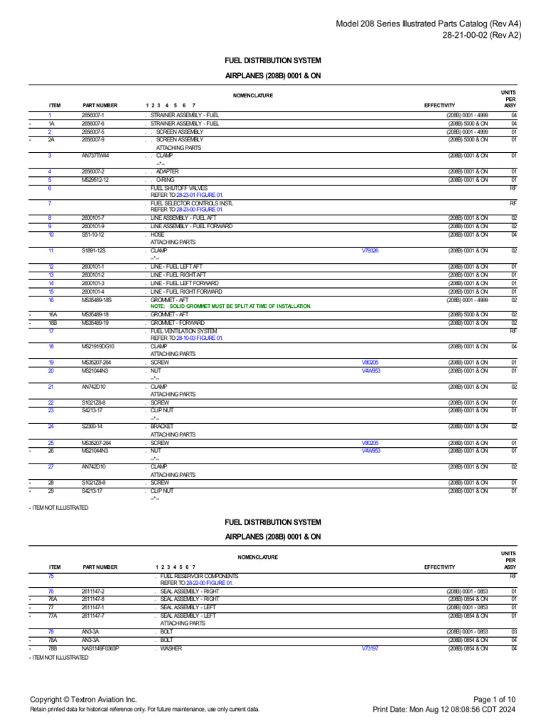 Fuel Distribution System Parts List | PDF | Electrical Connector ...