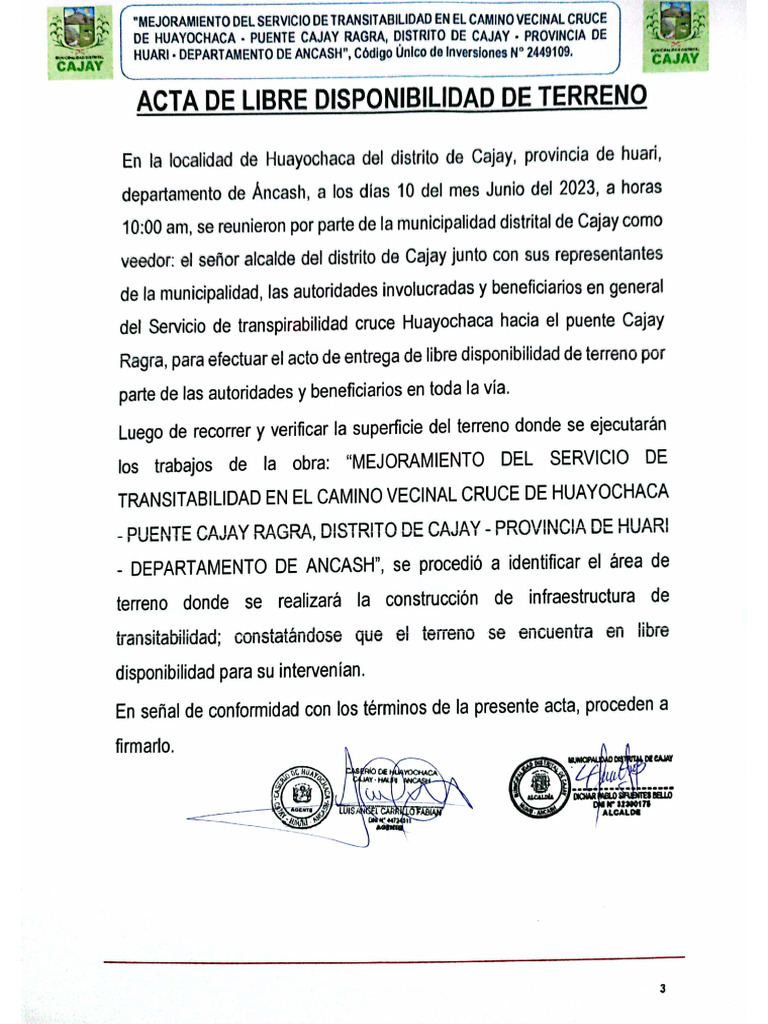 Acta de Libre Disponible de Terreno | PDF