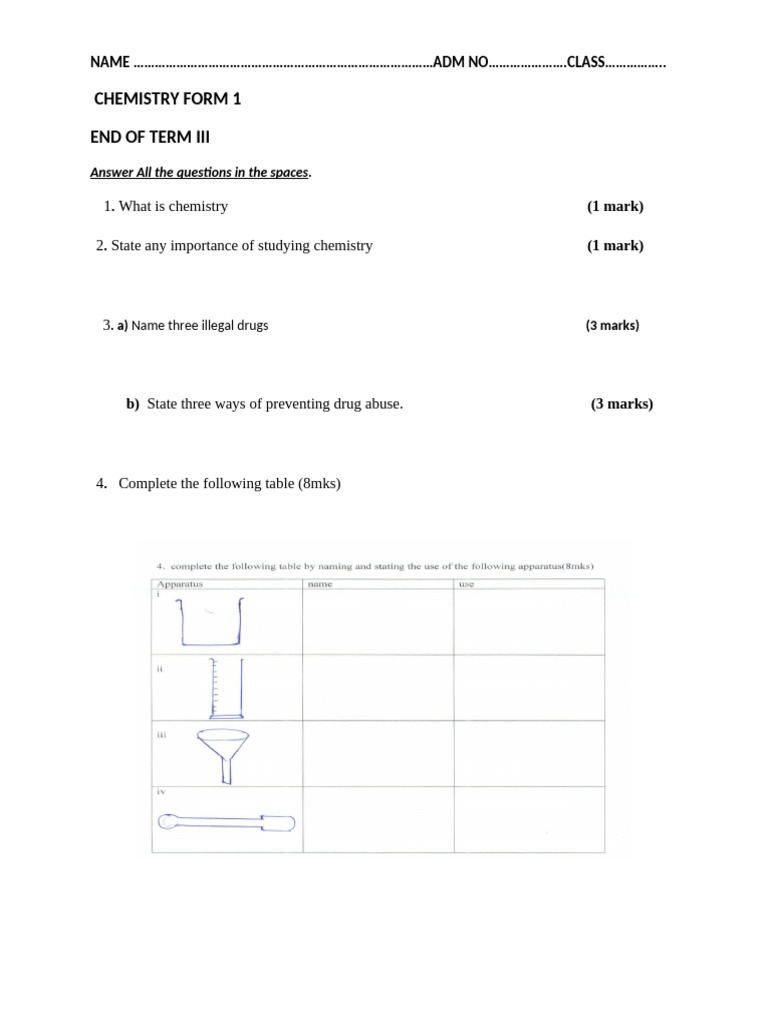 Chemistry Form 1 | PDF | Chemical Substances | Oxygen