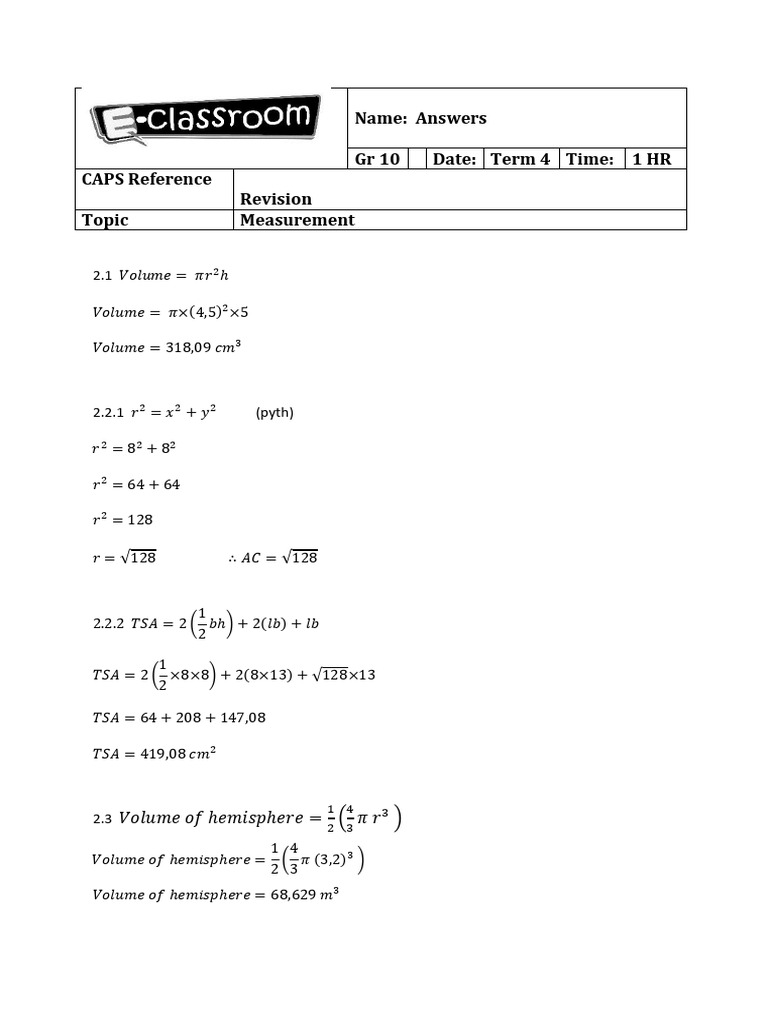 Gr10t4 Revision Measurement Memo | PDF