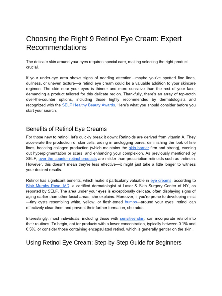 Choosing The Right 9 Retinol Eye Cream - Expert Recommendations | PDF ...