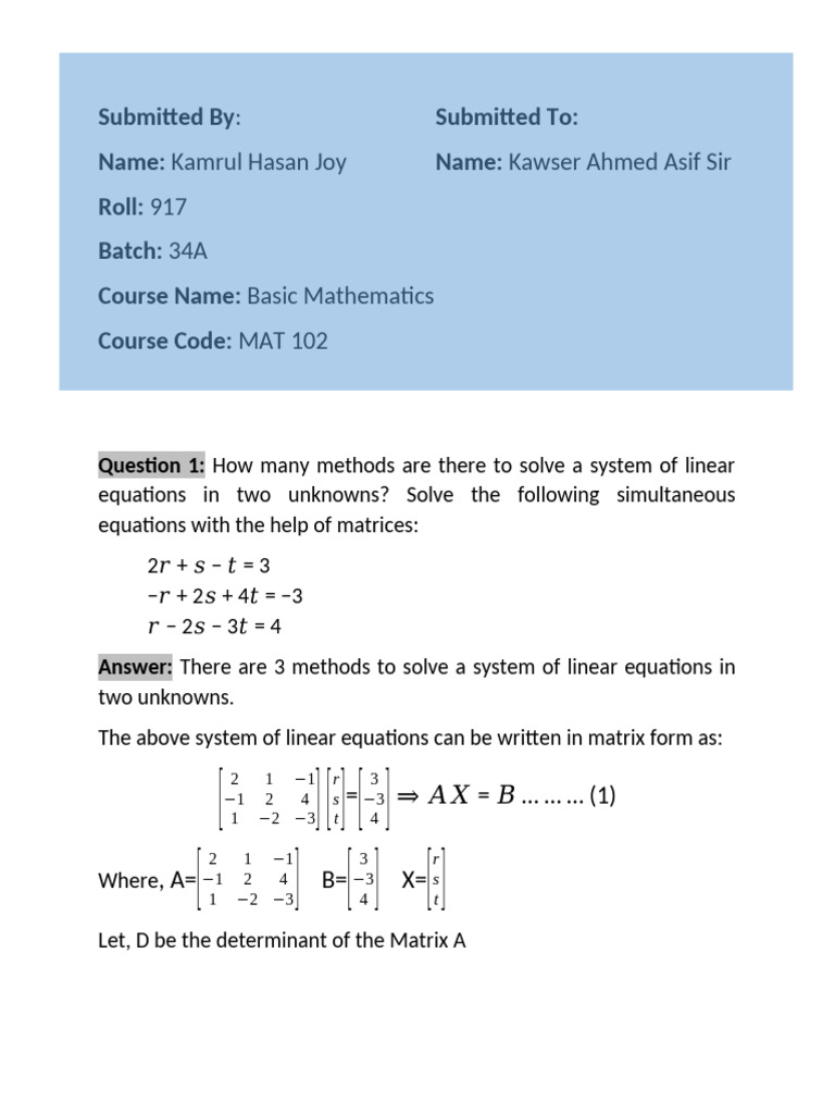 Math Case Study 12 | PDF | Matrix (Mathematics) | Functions And Mappings