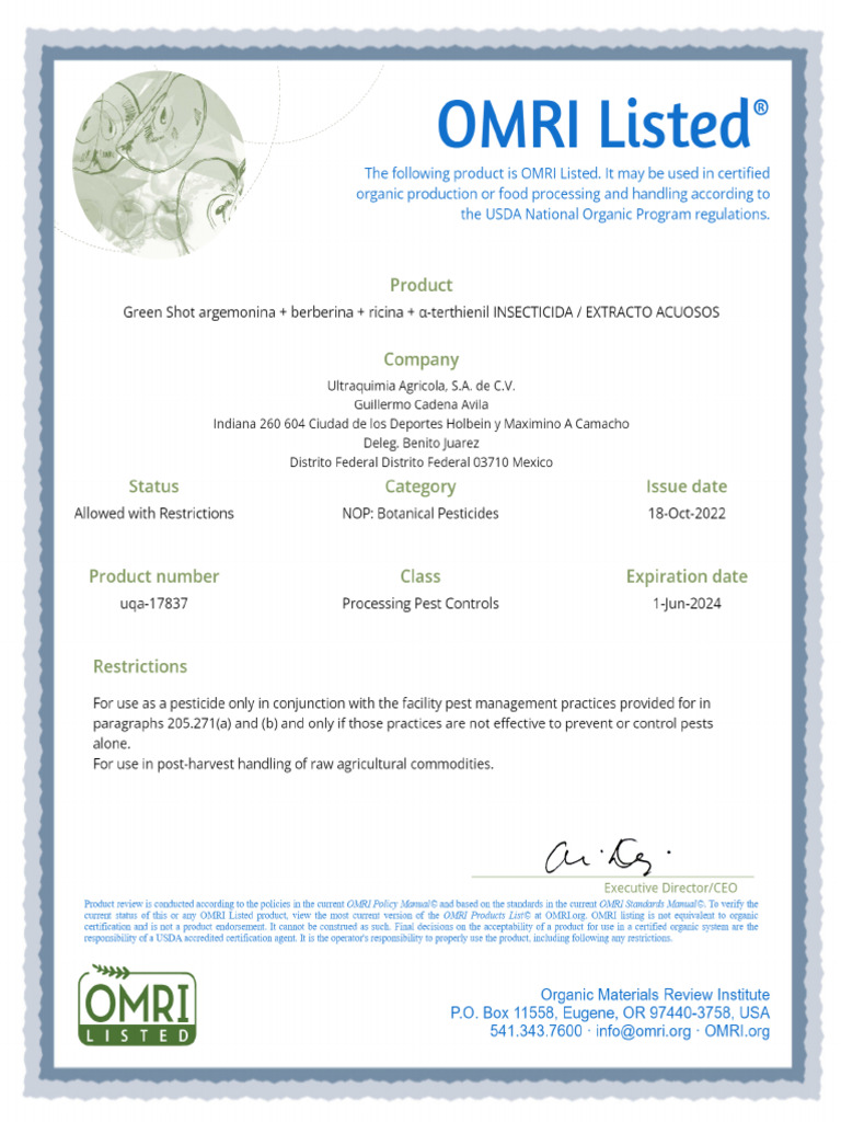 OMRI Green Shot | PDF