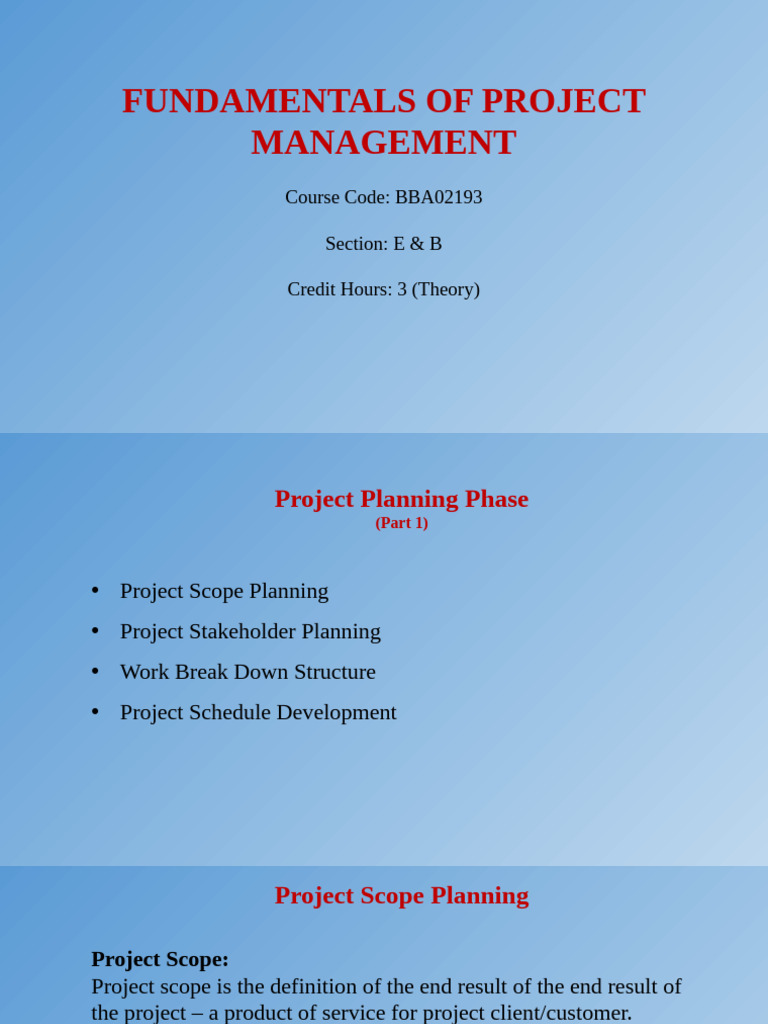 6-Project Planning Phase (Scope Plannning, Stakeholder Planning, Work Break Down Structure ...