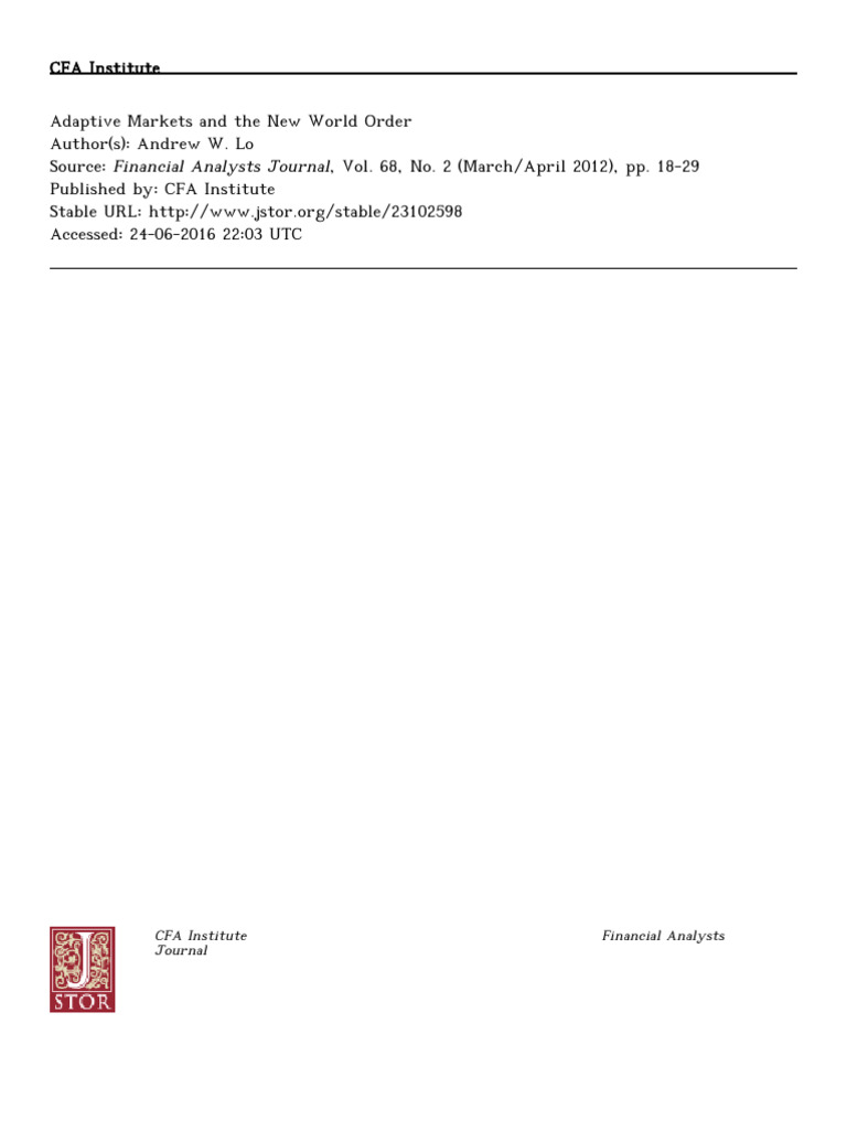 Andrew W. Lo - Adaptive Markets and The New World Order | PDF | Asset ...