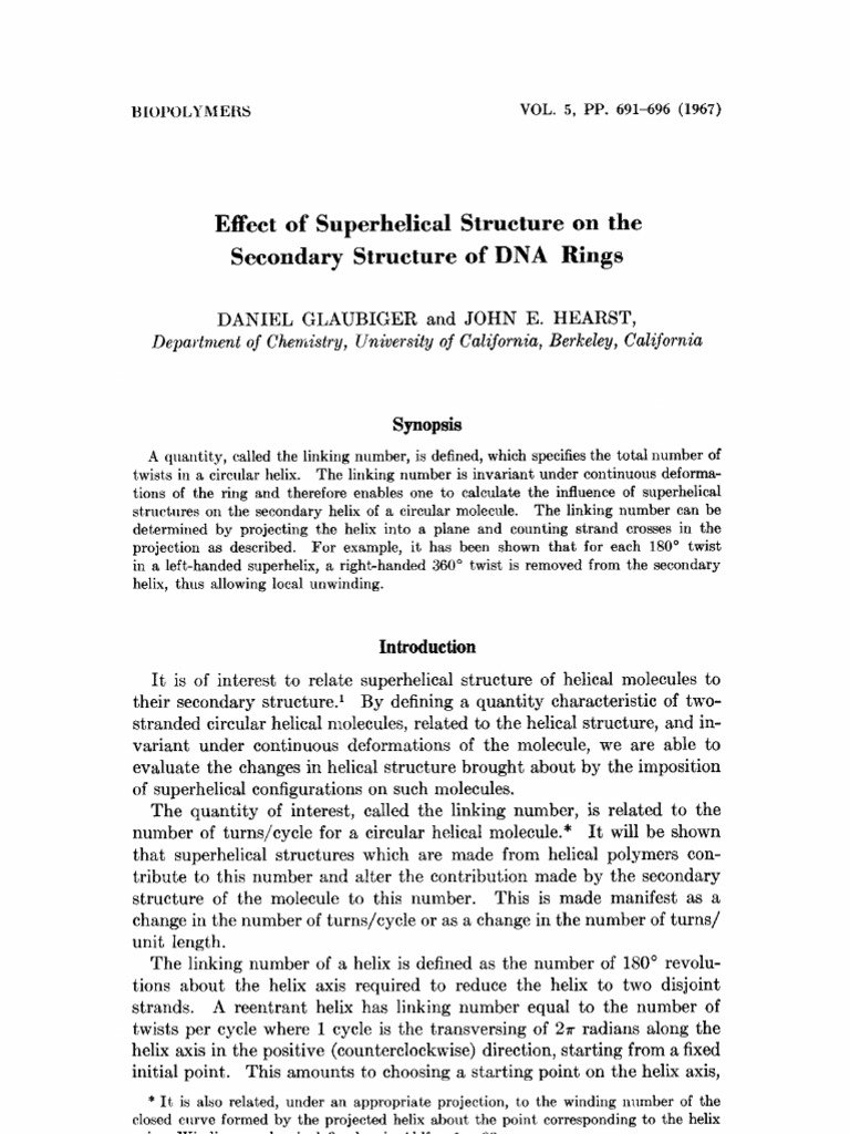 Daniel Glaubiger and John E. Hearst - Effect of Superhelical Structure On The Secondary ...