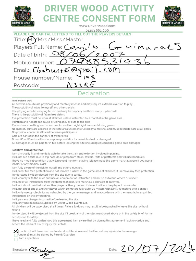 Driver Wood Activity Consent Form | PDF | Safety