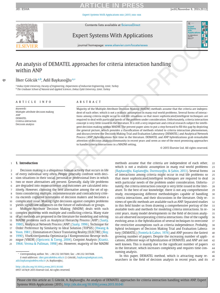 An Analysis of DEMATEL Approaches For Criteria Interaction Handling ...