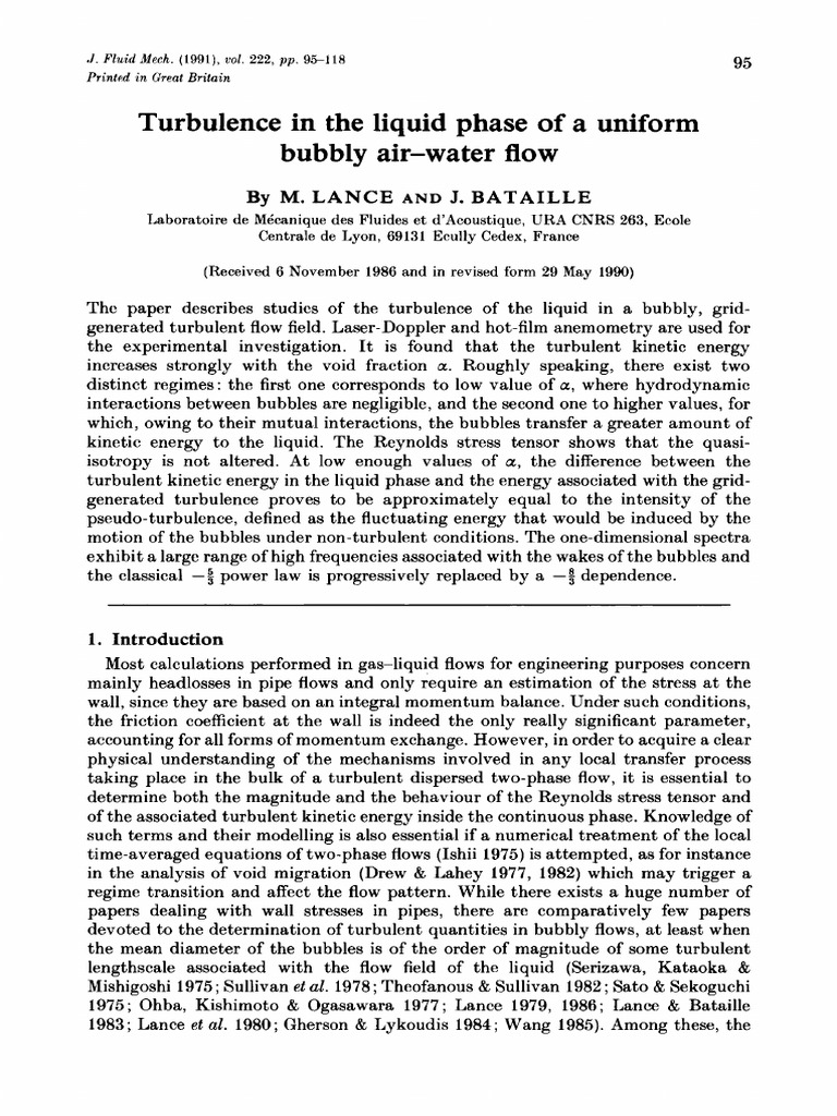 Lance 1991 | PDF | Turbulence | Fluid Dynamics