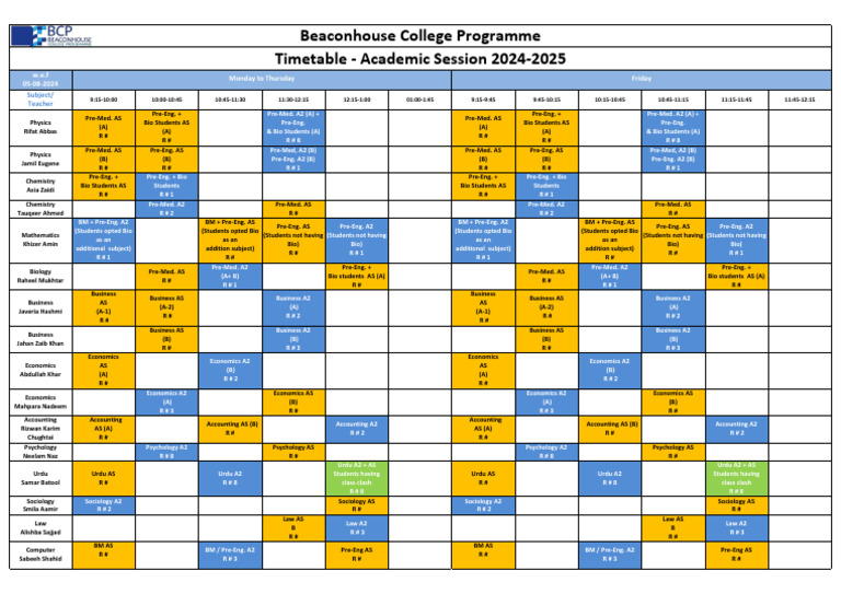 College Timetable 2024-2025 | PDF | Science | Undergraduate Education