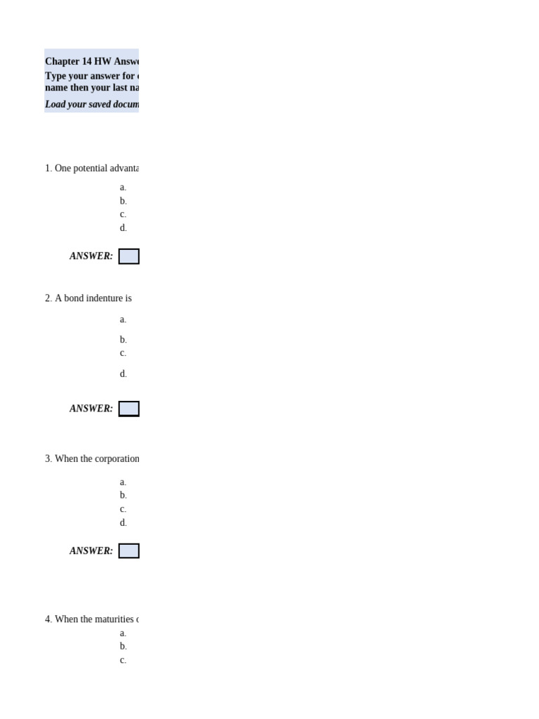 Chapter 14 HW Answer Sheet ACCT102N | PDF | Bonds (Finance) | Interest