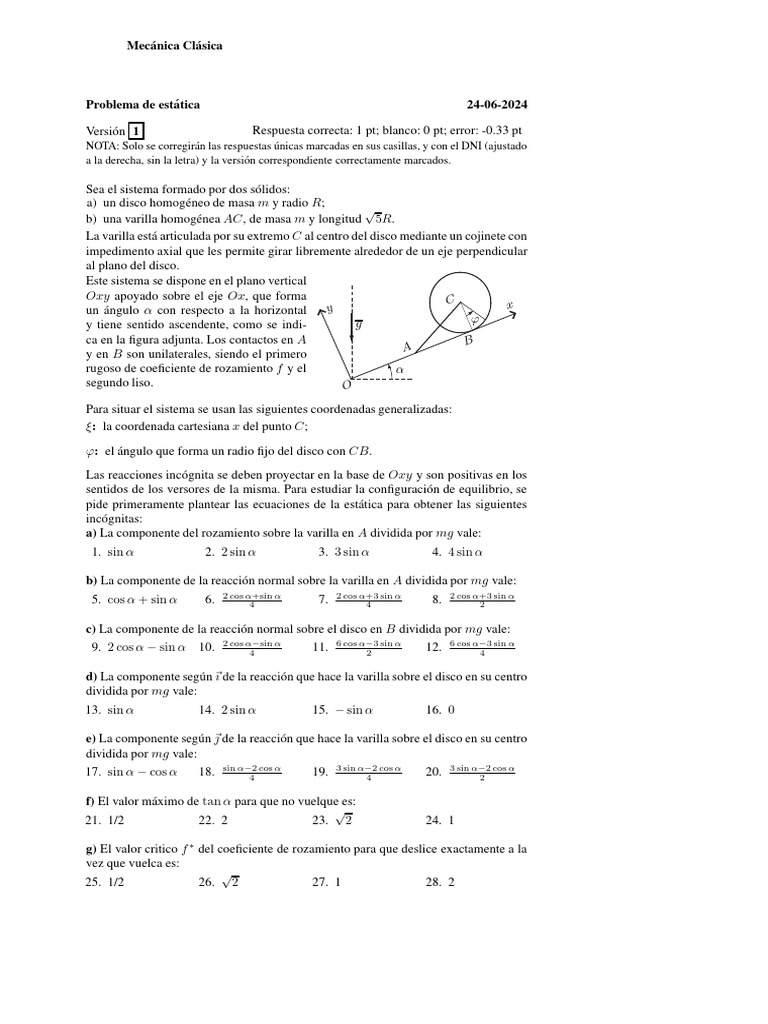 EXTRA Estática (Problema) 2024 | PDF | Física | Ingeniería mecánica