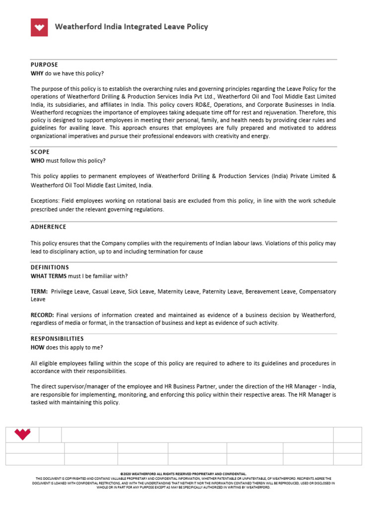 Integrated Leave Policy - 18th March 2024 | PDF | Employment | Parental ...