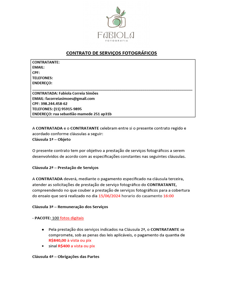 MODELO DE CONTRATO PARA BAIXAR E EDITAR | PDF