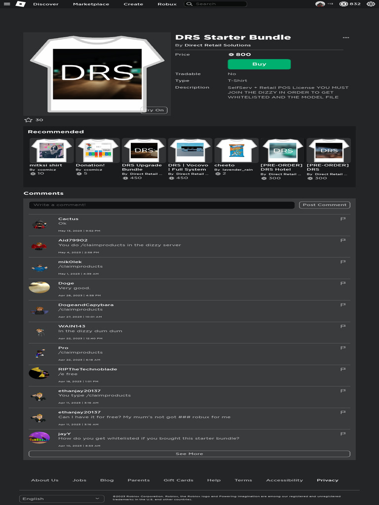 DRS Starter Bundle - Roblox | PDF