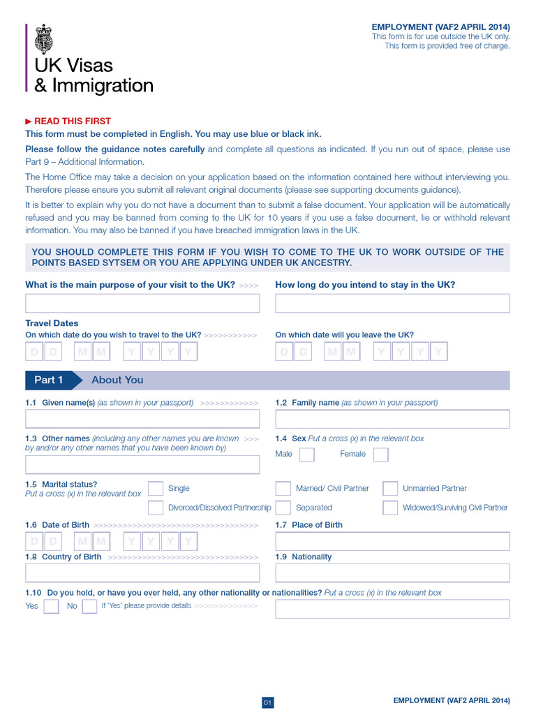Work Permit Application Form Uk | PDF | Travel Visa | Employment