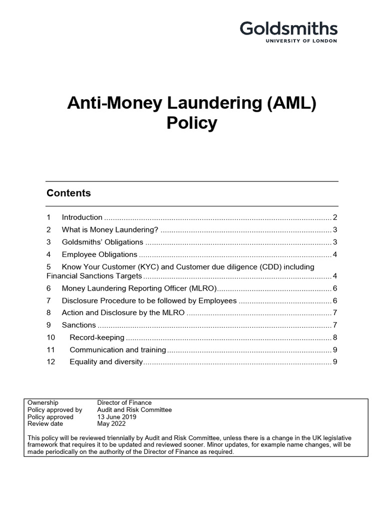 Anti Money Laundering Policy | PDF | Money Laundering | Common Law