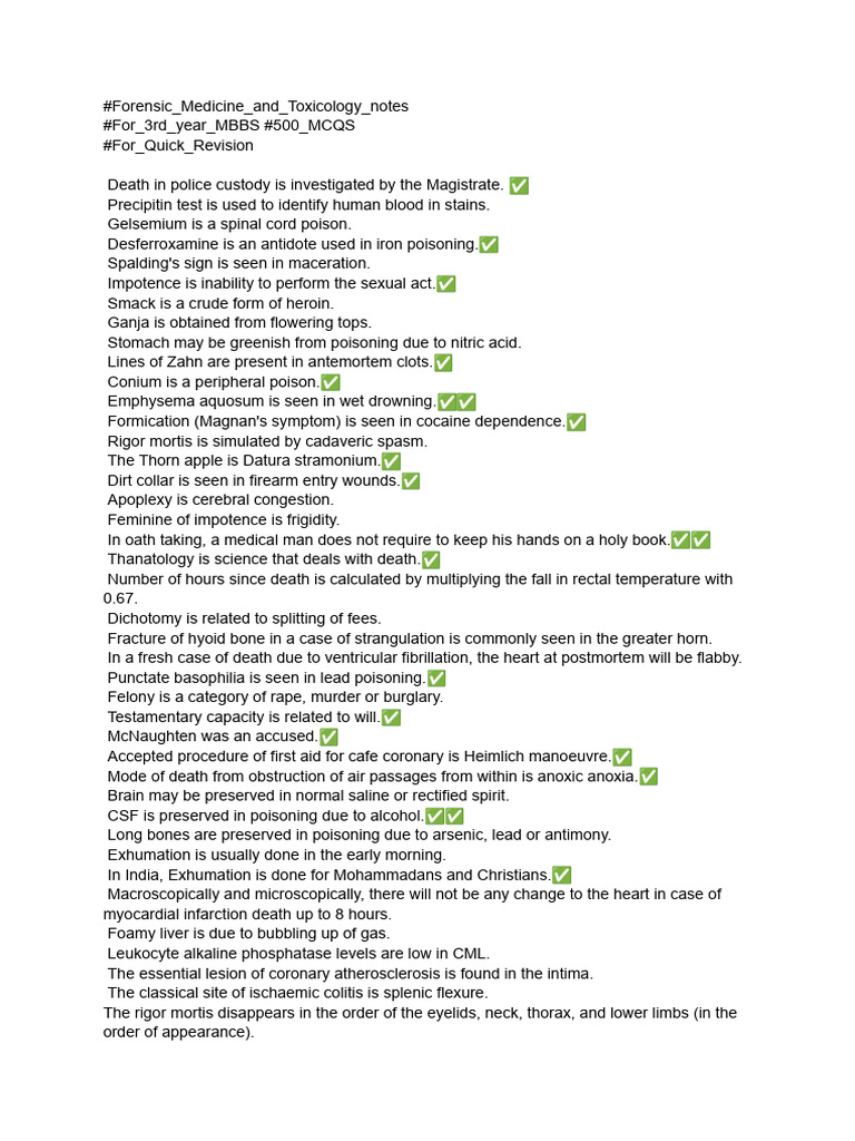 #Forensic Medicine and Toxicology Notes | PDF | Witness | Myocardial ...