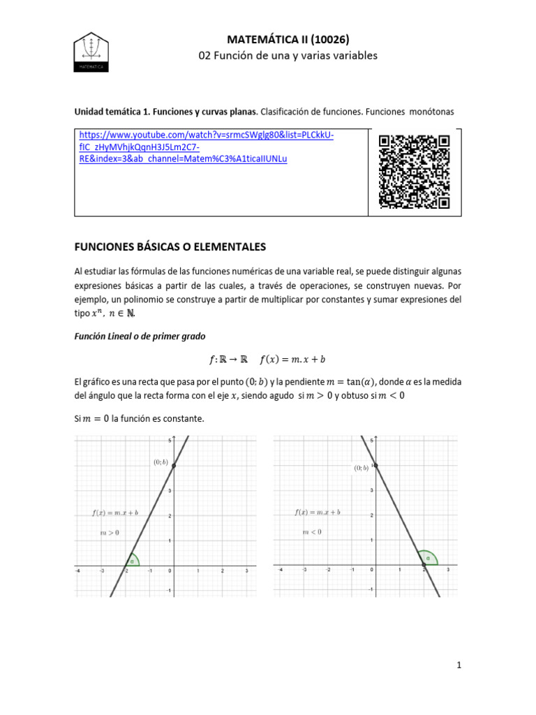 02 01 Funcion de Una y Varias Variables FUNCIONES ELEMENTALES QR | PDF | Función (Matemáticas ...