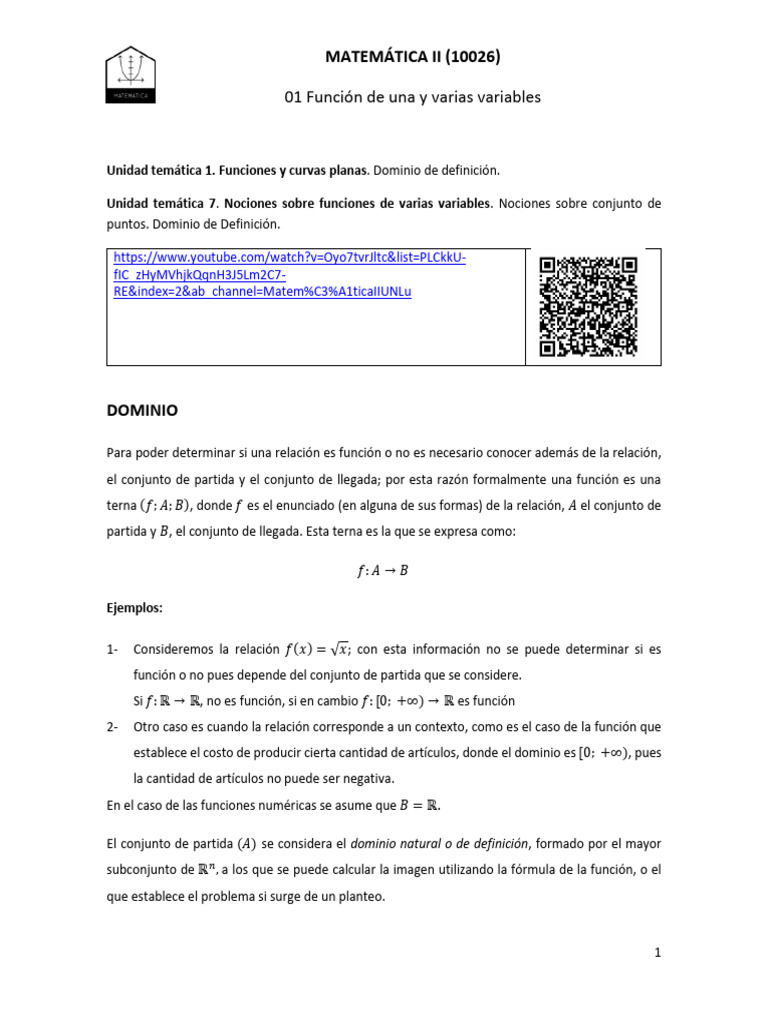 01 Funcion de Una y Varias Variables DOMINIO Qr | PDF | Función ...