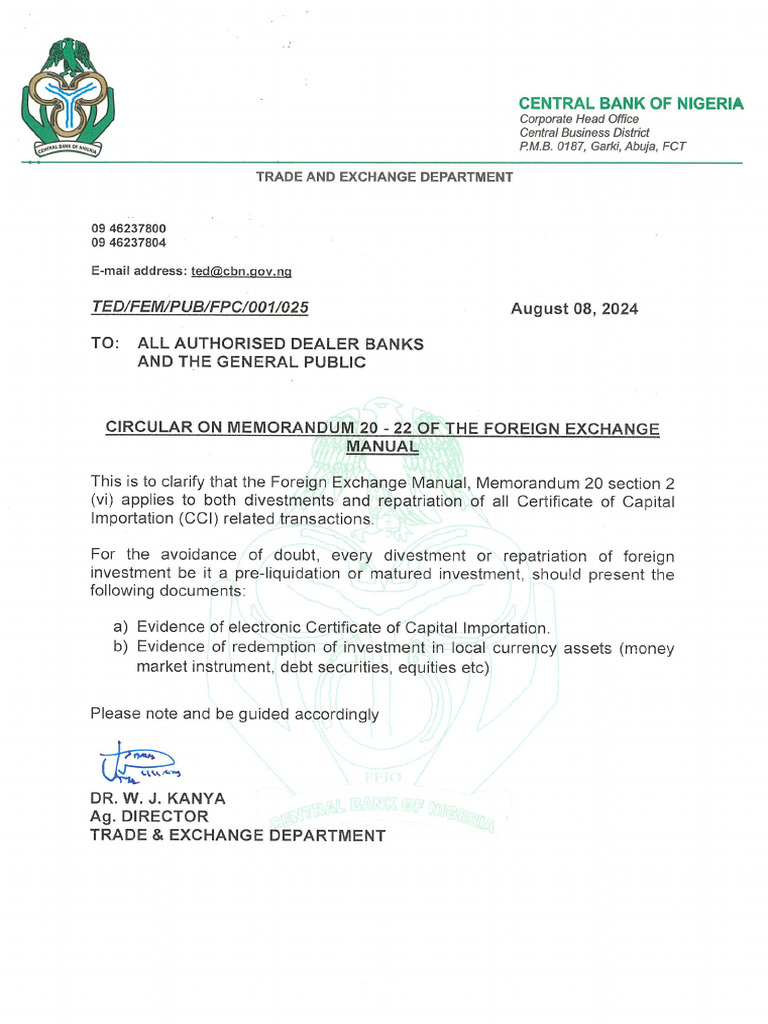 Circular On Memorandum 20-22 of FX Manual | PDF