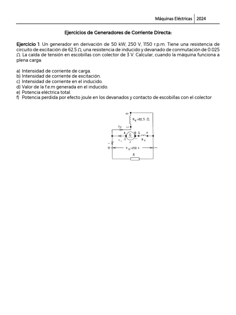 Ejercicios de Generadores de Corriente Directa (Alumno) | PDF | Generador eléctrico | Inductor