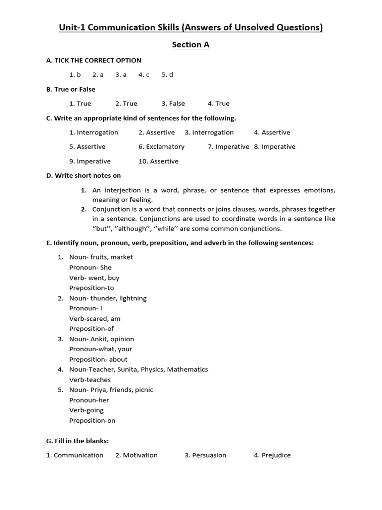 Part A Unit1 Communication Skills | PDF | Communication | Word