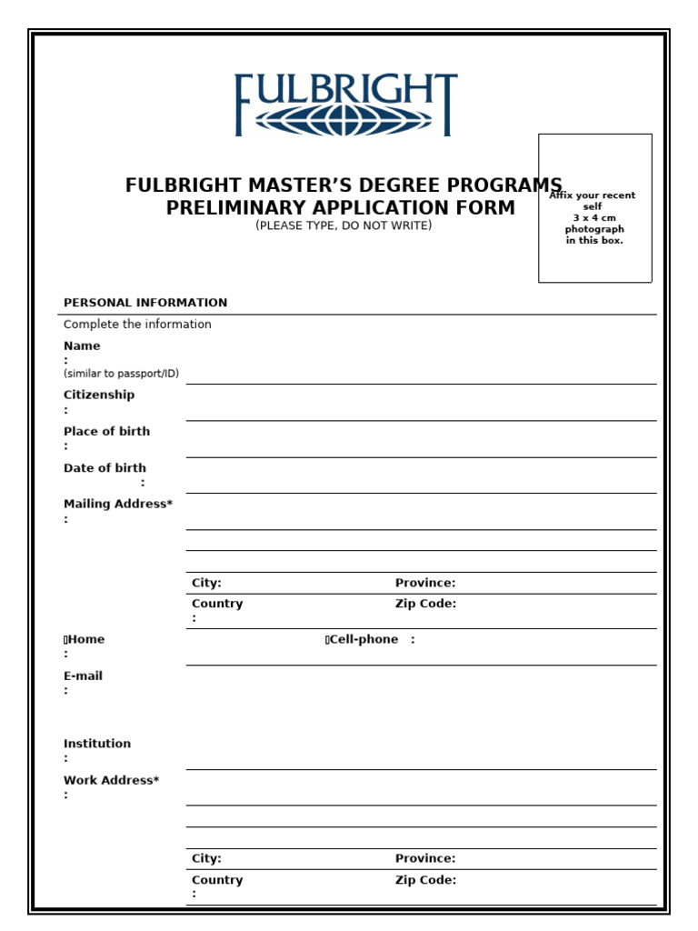 2016 Fulbright Master Application Form | PDF | Thesis | Graduate Record Examinations